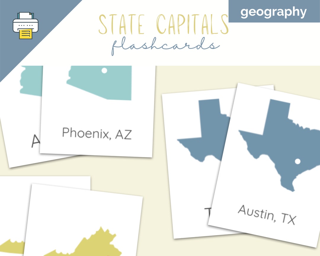 State Capitals Printable Flashcards, US State Capitals Reference Cards ...