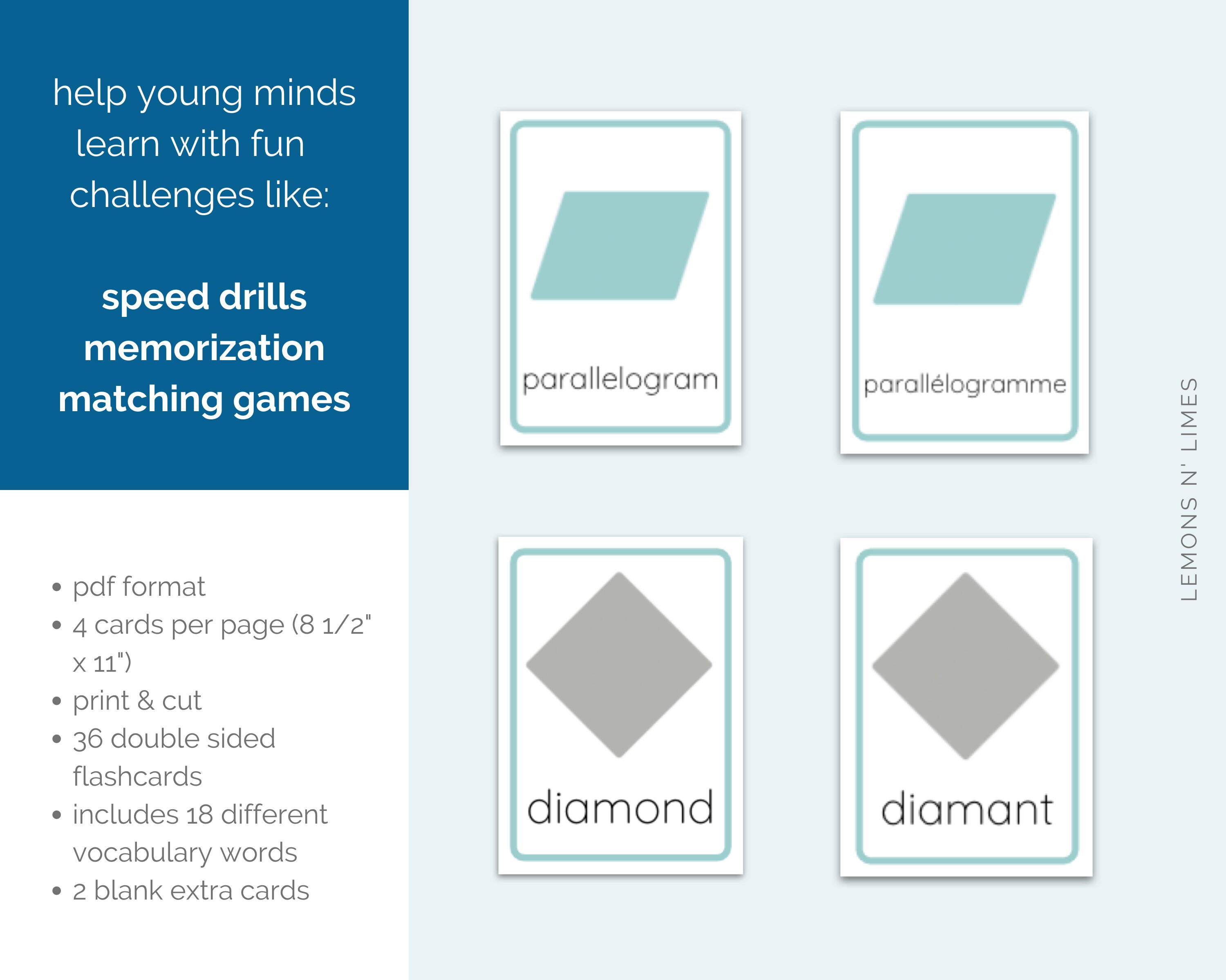 French Printable Flashcards, Shapes Notecards, Shapes Vocabulary, Learn ...