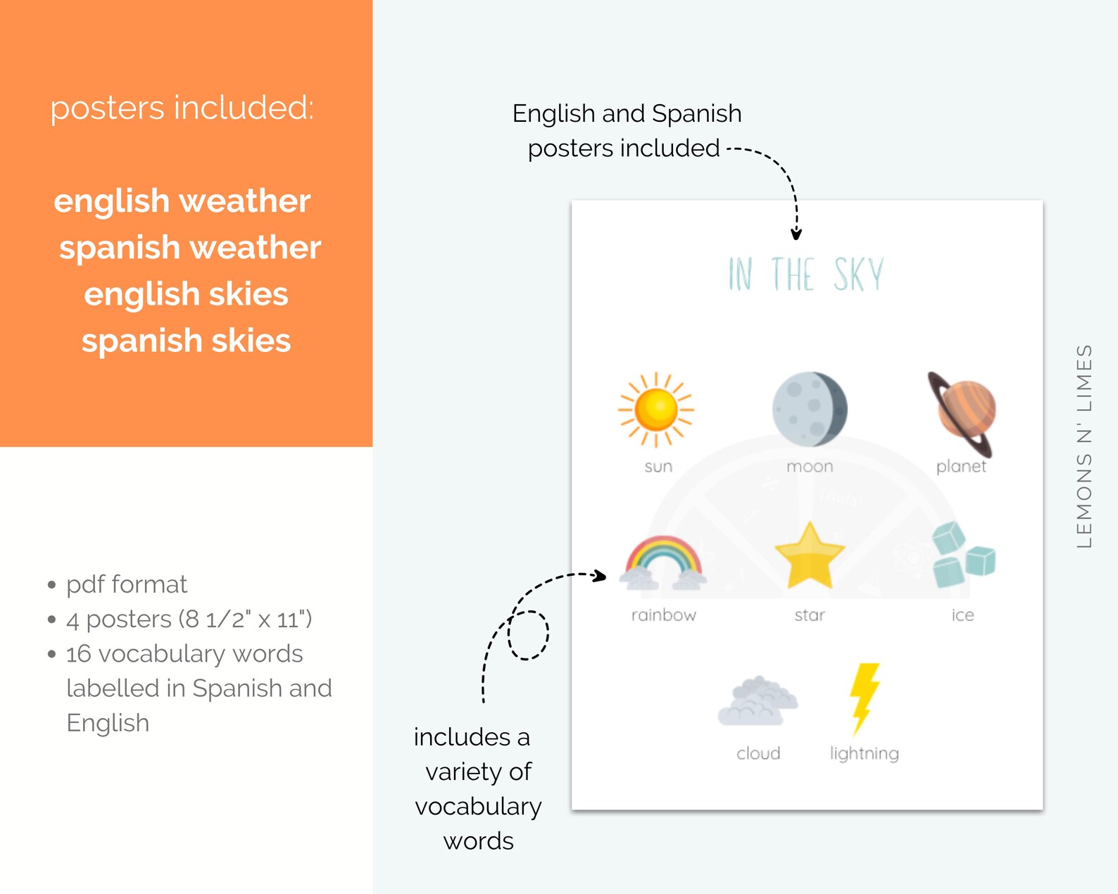 Spanish Weather Printable Poster, Spanish English Vocabulary ...