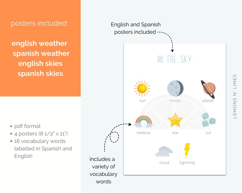Spanish Weather Printable Poster, Spanish English Vocabulary ...