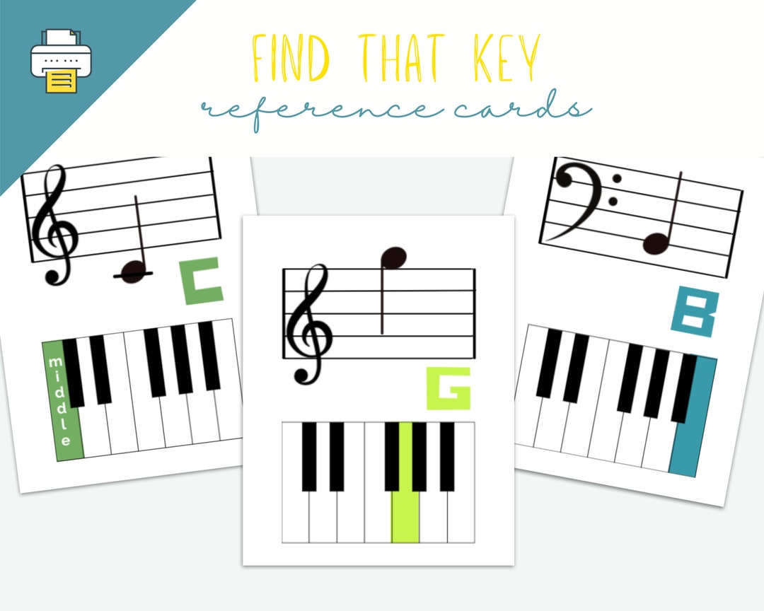 Piano Keys and Staff Printable Flashcards, Piano Music Notes Notecards ...