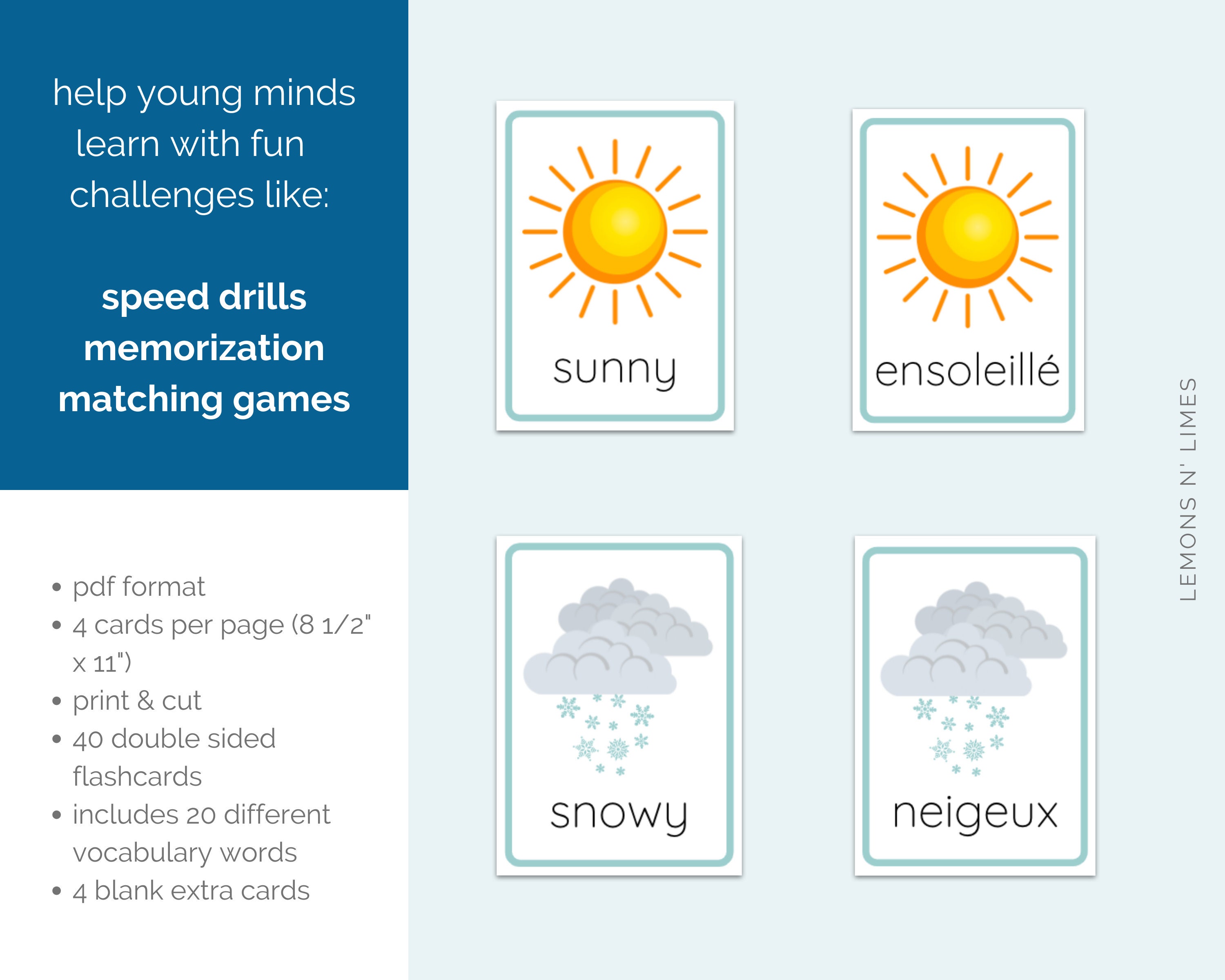 French Weather Printable Flashcards, Weather & Seasons Vocabulary ...