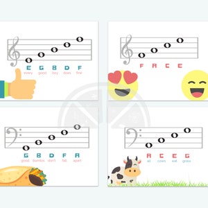 Music Note Staff Printable Posters, Treble Clef, Bass Clef, Music ...