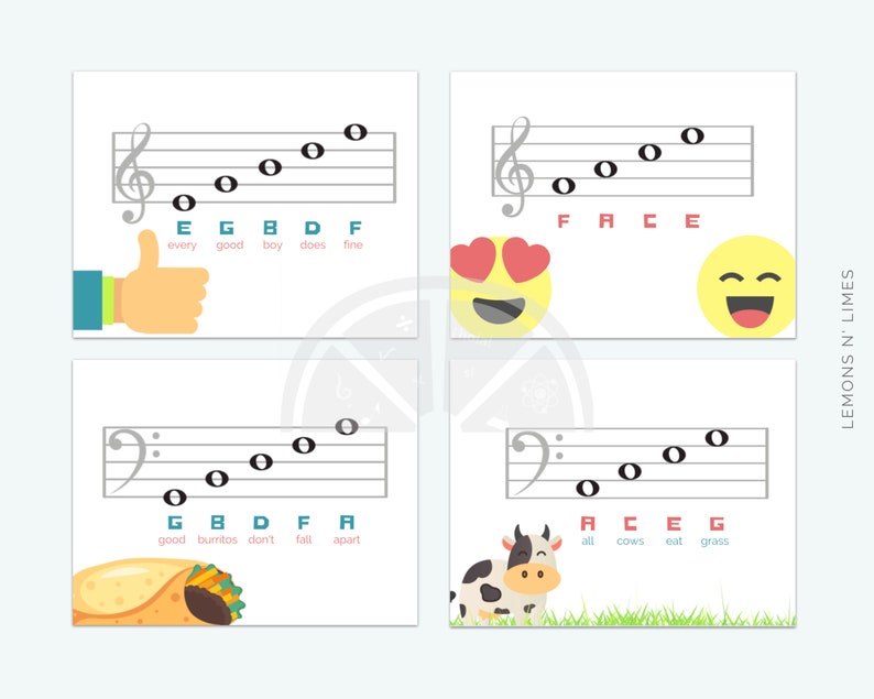 Music Note Staff Printable Posters, Treble Clef, Bass Clef, Music ...