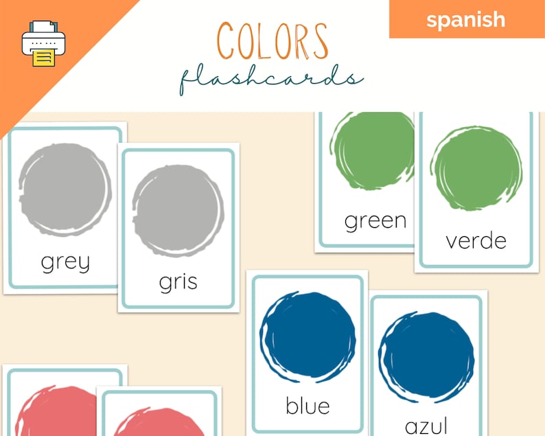 Spanish Colors Printable Flashcards, Spanish English Vocabulary ...