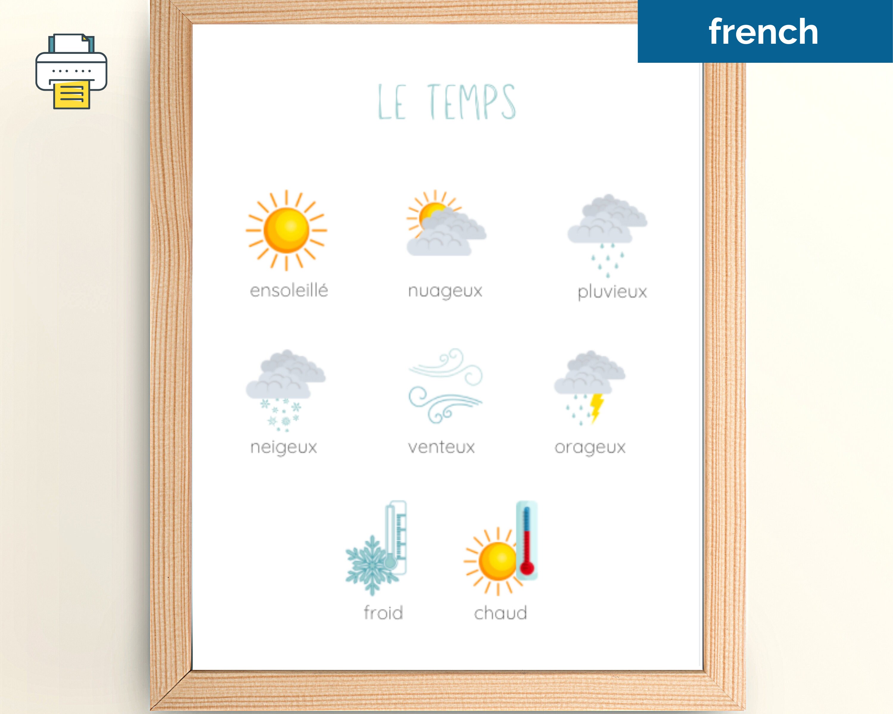 French Weather Printable Kids Poster, French English Vocabulary ...