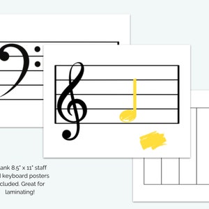 Piano Keys and Staff Printable Flashcards, Piano Music Notes Notecards ...