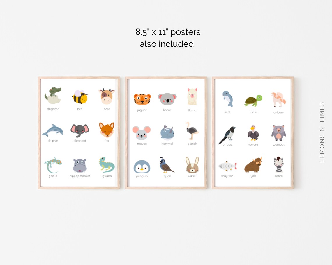 Animal Alphabet Cards, Animal Abcs Printable Cards, Wall Decor ...