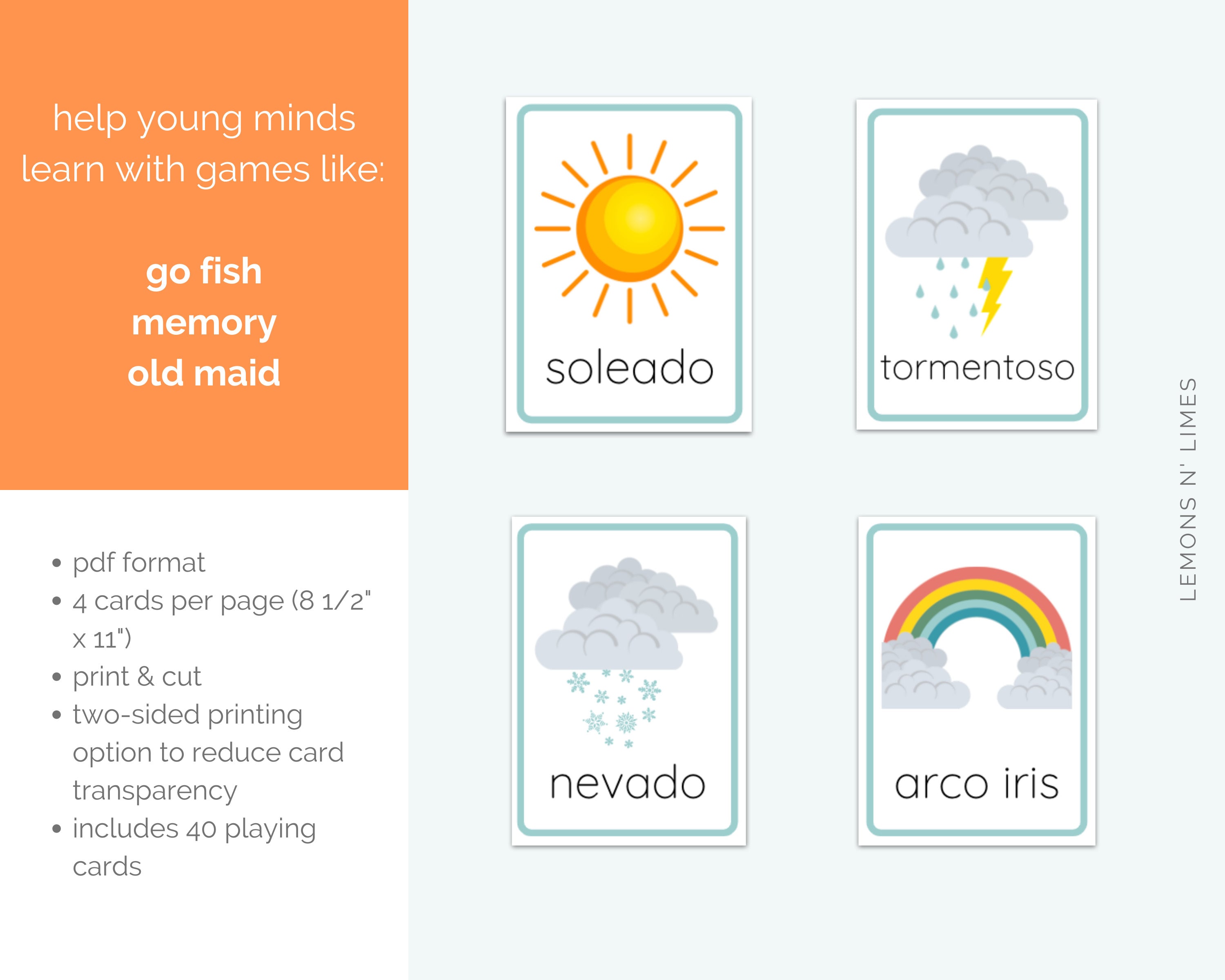 Spanish Weather Card Games, Flashcards, Go Fish, Memory (digital ...