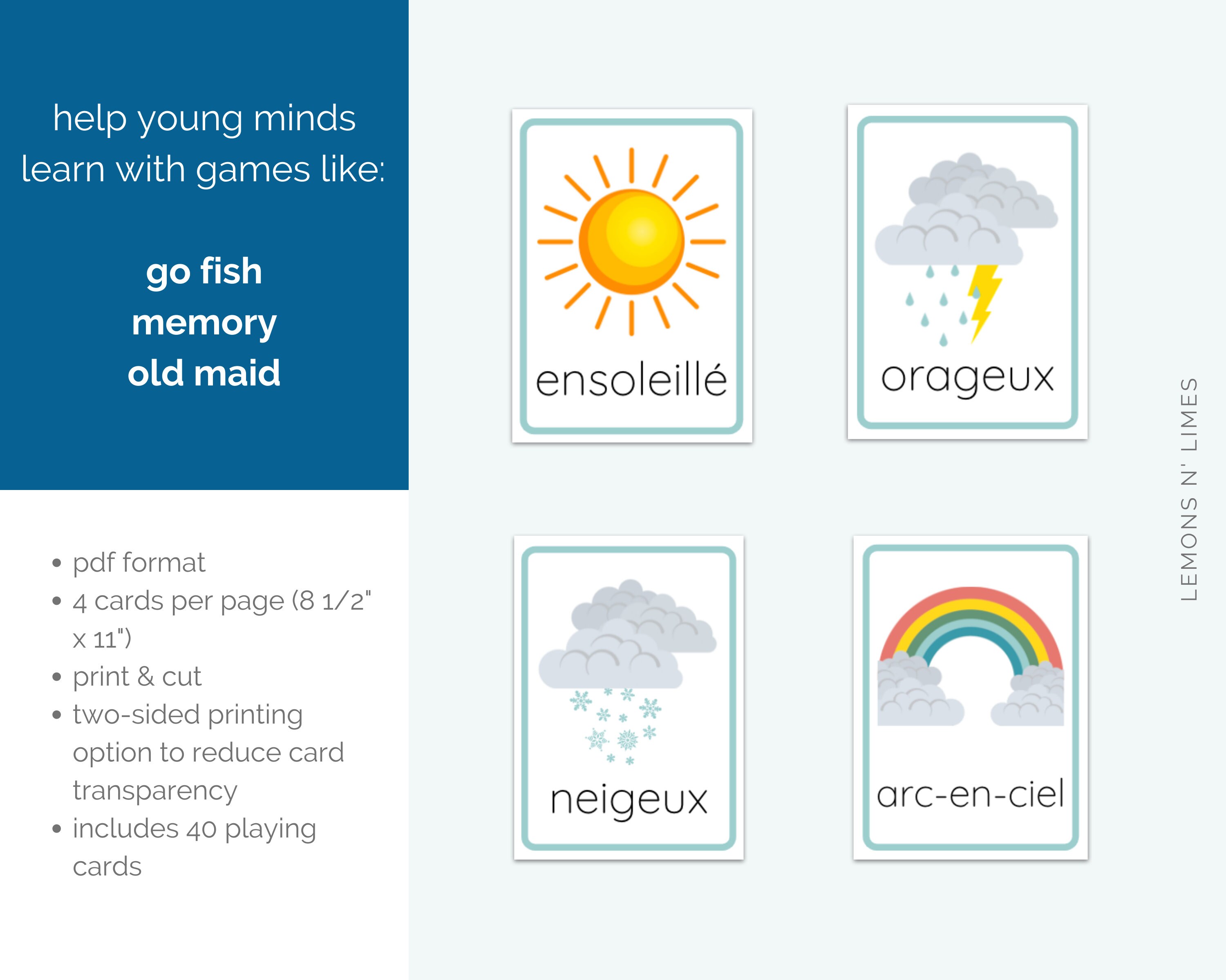 French Weather Printable Card Game French Weather Card Deck - Etsy