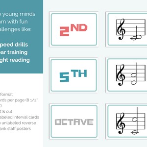 Piano Intervals Printable Flashcards, Treble Clef, Keyboard Music Notes ...