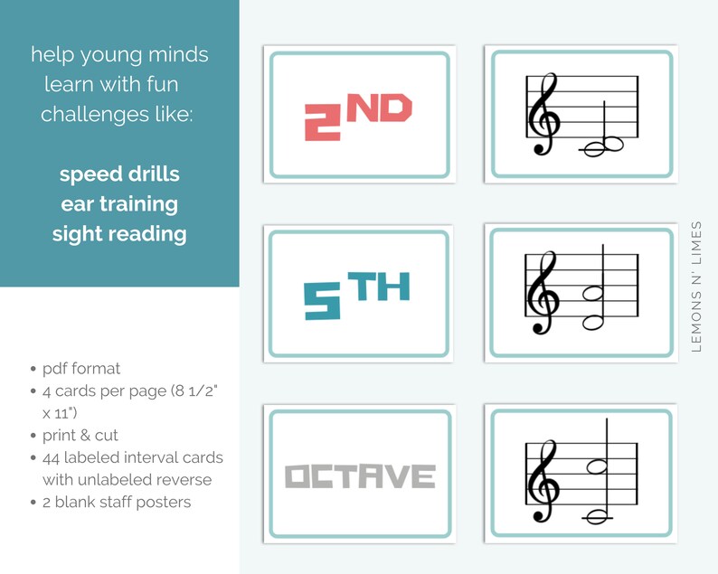 Piano Intervals Flashcards, Treble Clef, Music Notes (digital Download ...