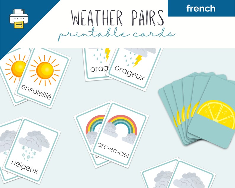 French Weather Printable Card Game French Weather Card Deck - Etsy