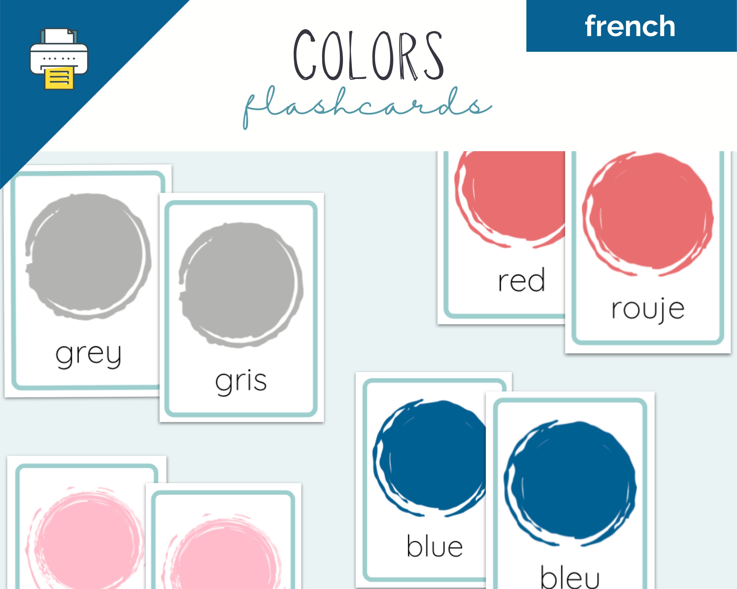 French Colors Printable Flashcards, French English Vocabulary ...