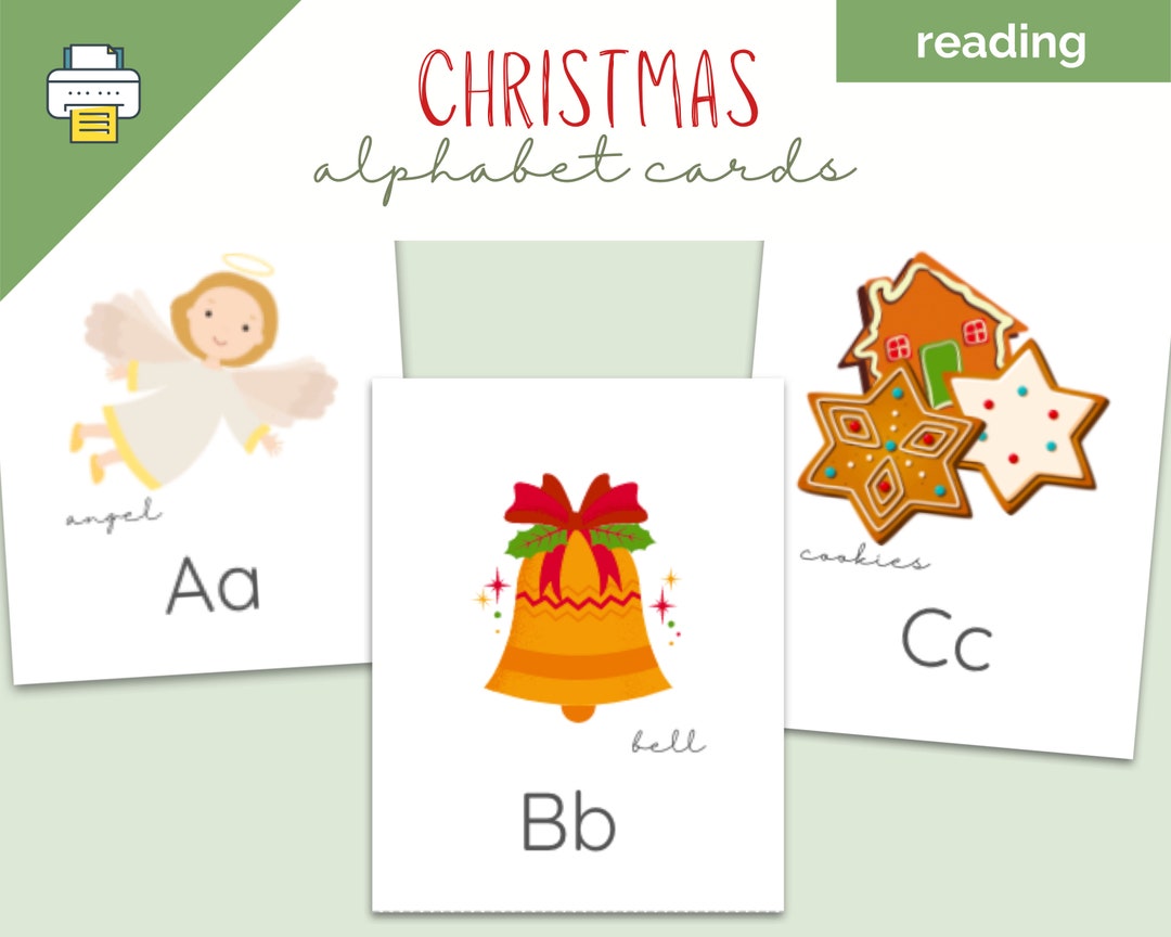Christmas Alphabet Cards, Holiday Abcs Printable Cards, Wall Decor ...