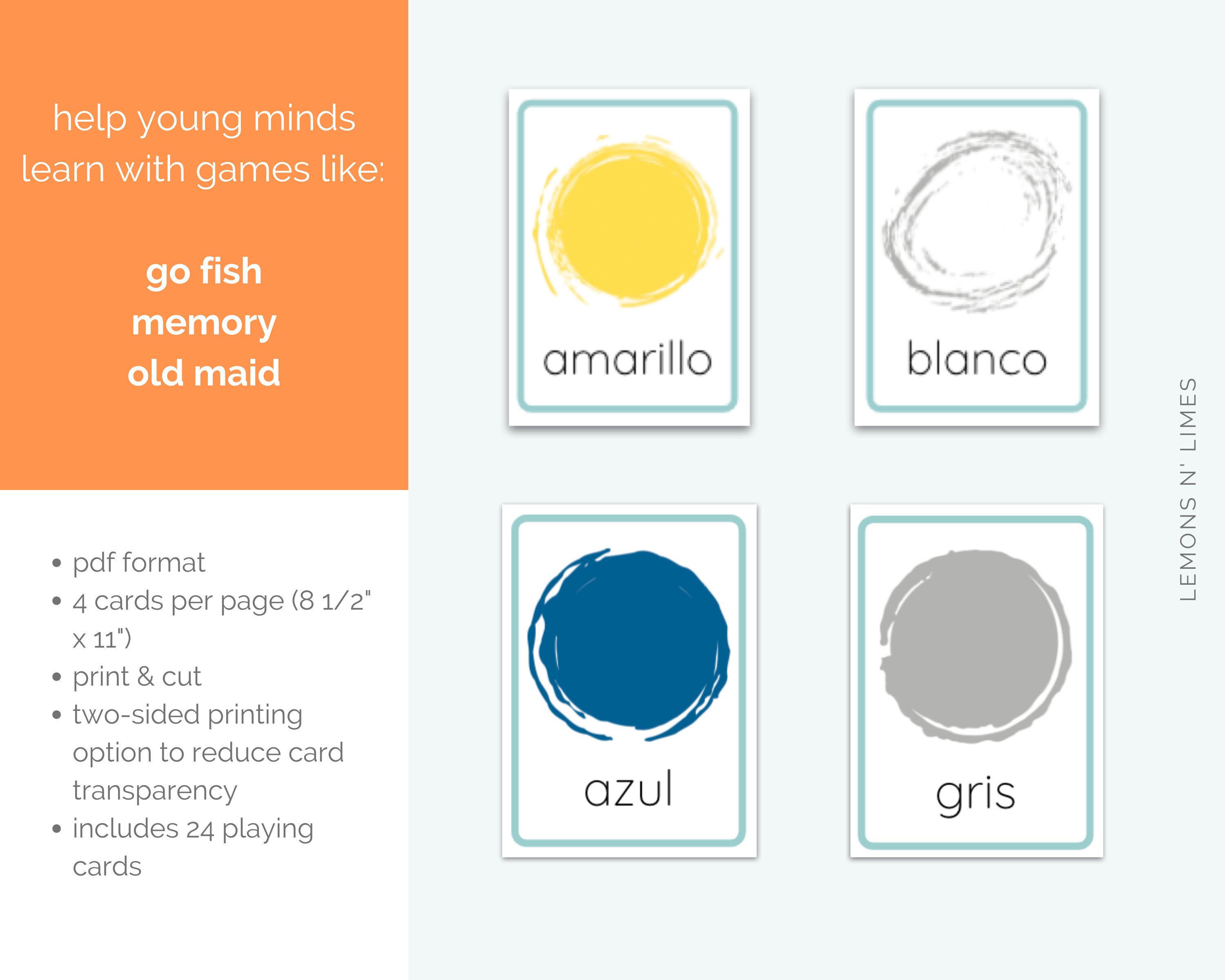 Spanish Colors Printable Card Game, Spanish Colors Card Deck, Spanish ...