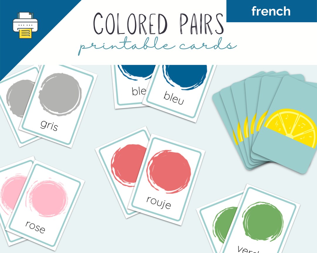 French Colors Printable Card Game, French Colors Card Deck, French Go ...