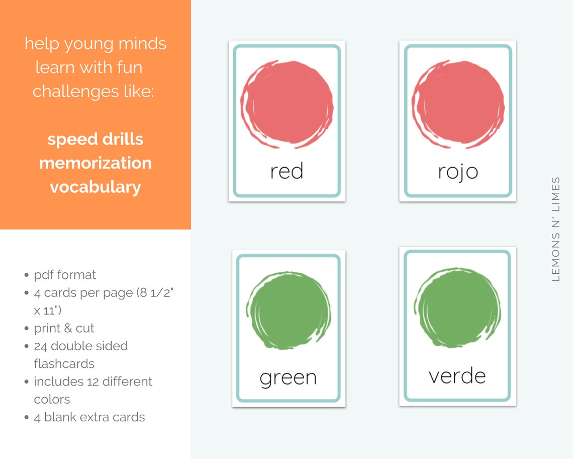 Spanish Colors Printable Flashcards, Spanish English Vocabulary ...