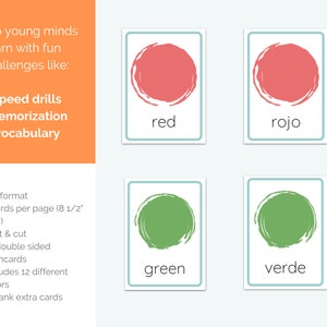 Spanish Colors Printable Flashcards, Spanish English Vocabulary ...