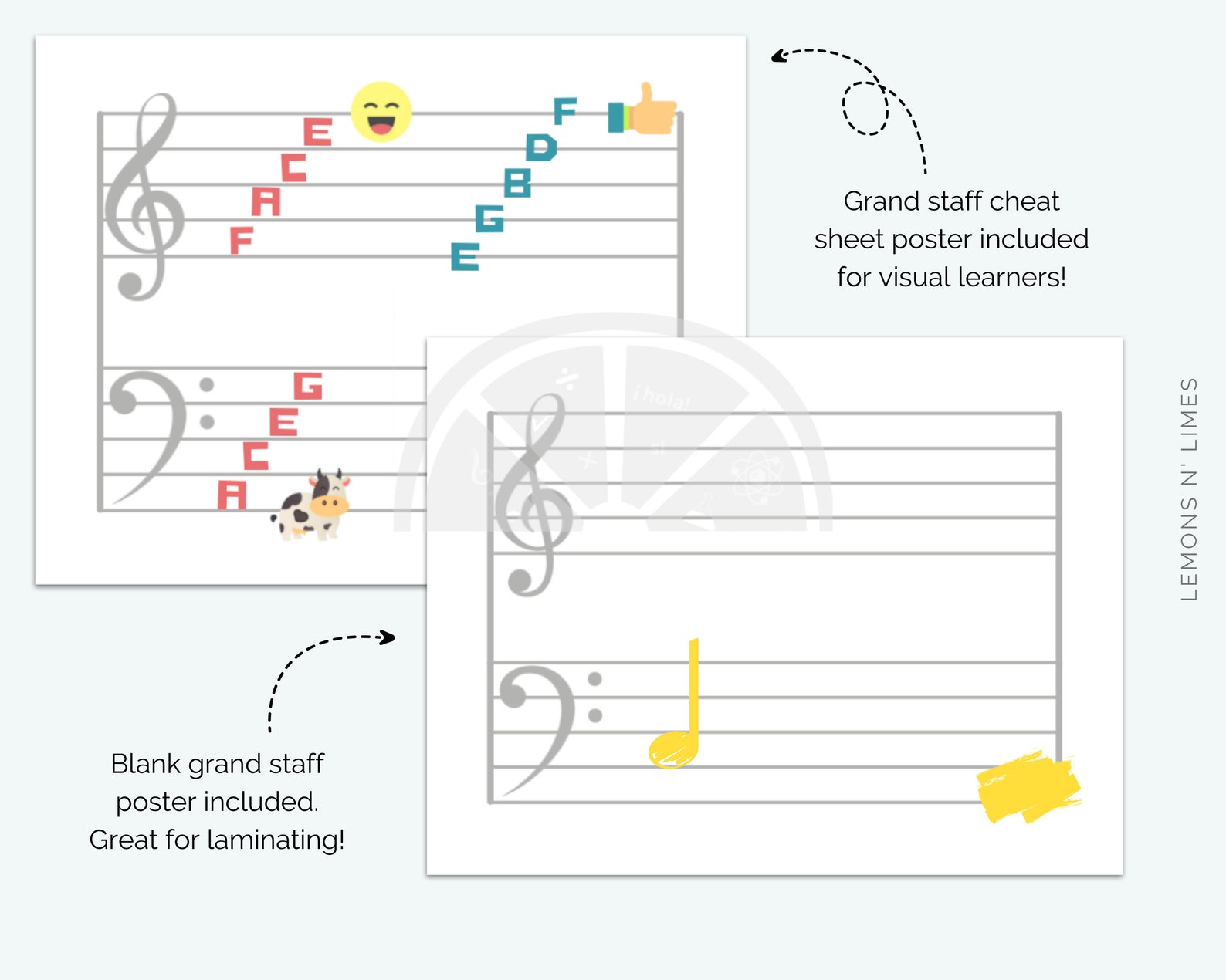 Music Note Staff Printable Posters, Treble Clef, Bass Clef, Music ...