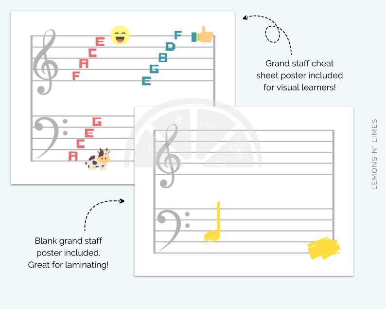 Music Note Staff Printable Posters, Treble Clef, Bass Clef, Music ...