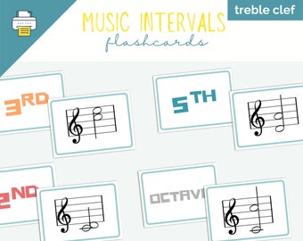 Piano Intervals Printable Flashcards, Bass Clef, Keyboard Music Notes ...