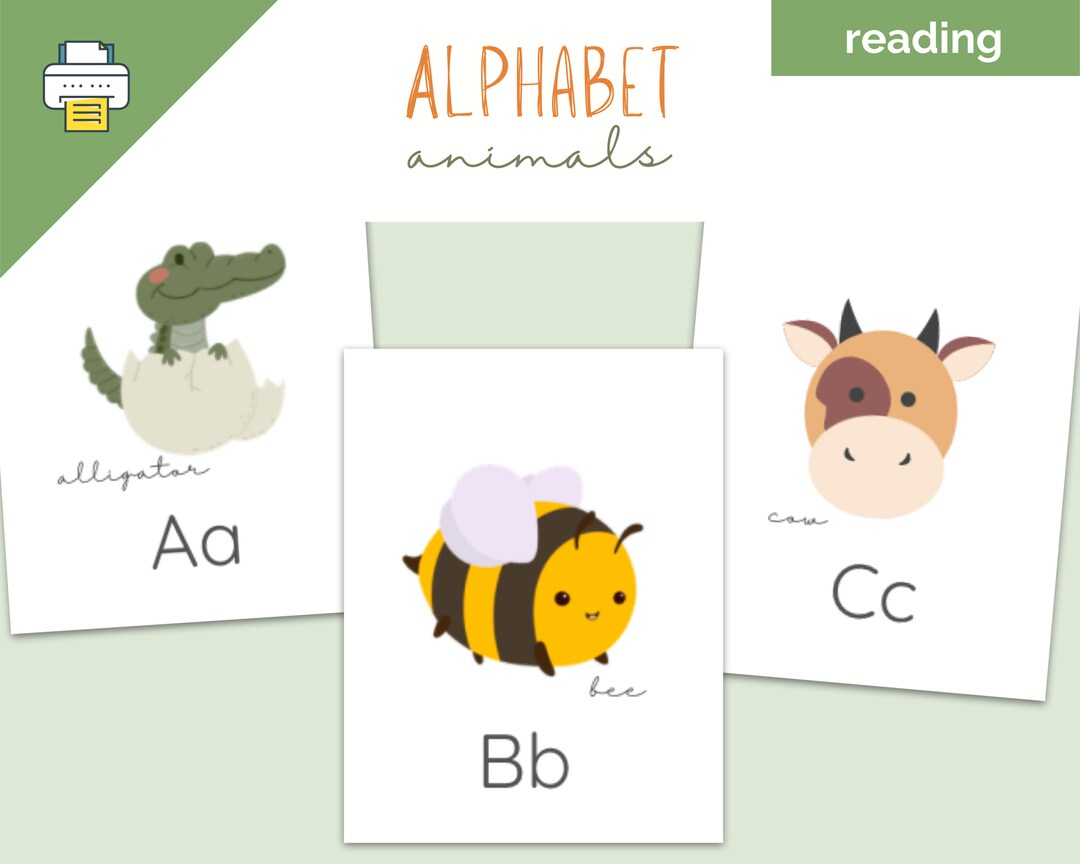 Animal Alphabet Cards, Animal Abcs Printable Cards, Wall Decor ...