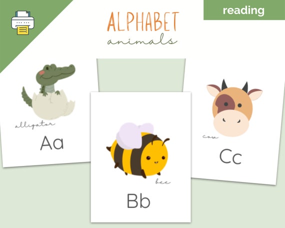 Animal Alphabet Cards Animal Abcs Printable Cards Wall - Etsy