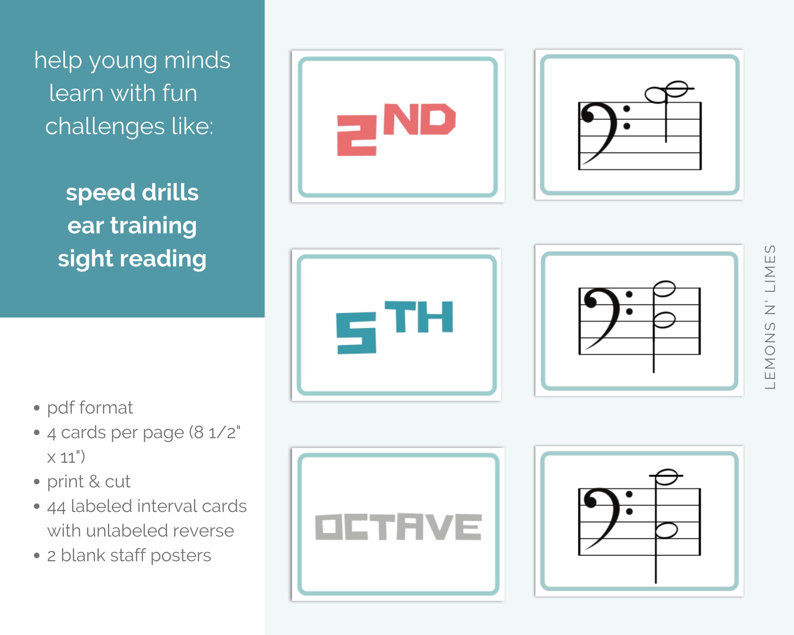 Piano Intervals Printable Flashcards, Bass Clef, Keyboard Music Notes ...