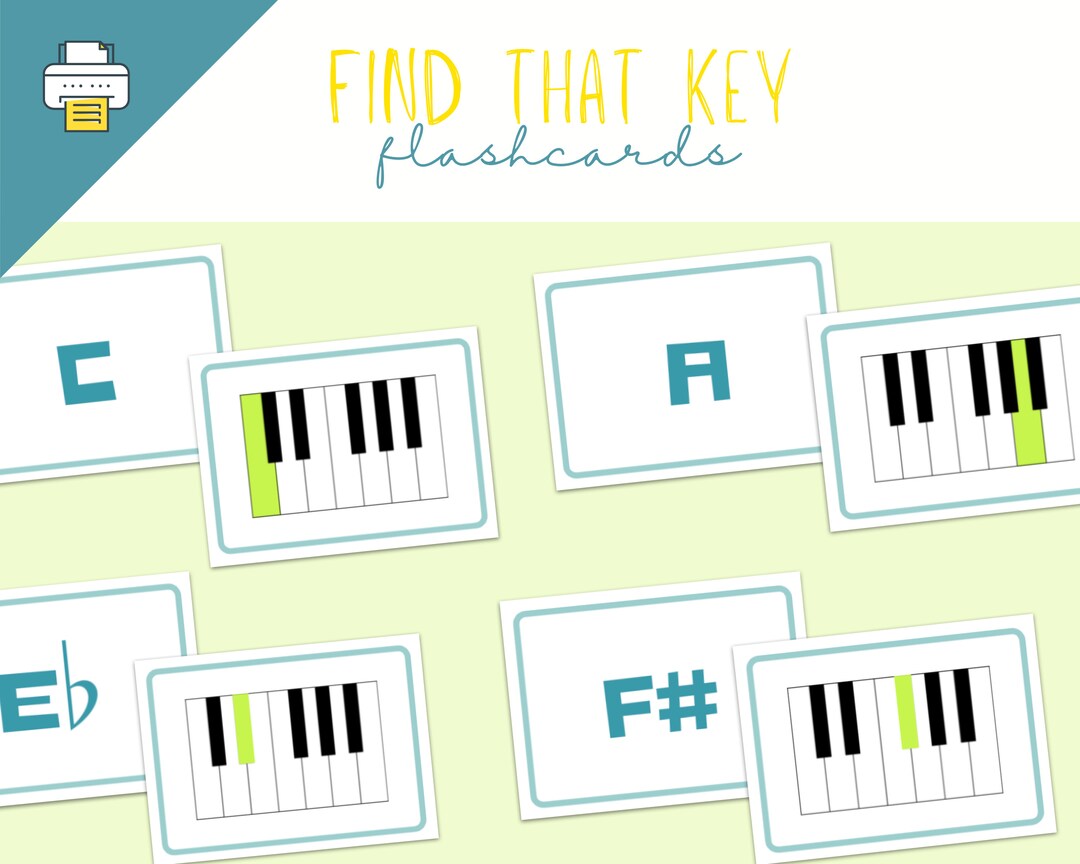 Piano Keys Printable Flashcards, Piano Music Notes Notecards, Music ...