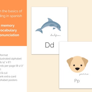 Spanish Alphabet Cards, El Alfabeto Animal, ABC Printable Cards, Wall ...