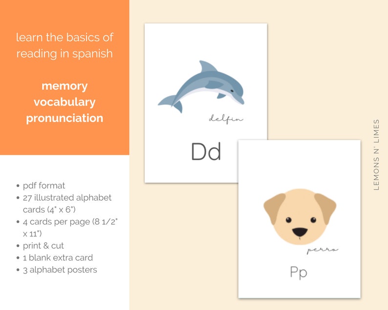 Spanish Alphabet Cards, El Alfabeto Animal, ABC Printable Cards, Wall ...