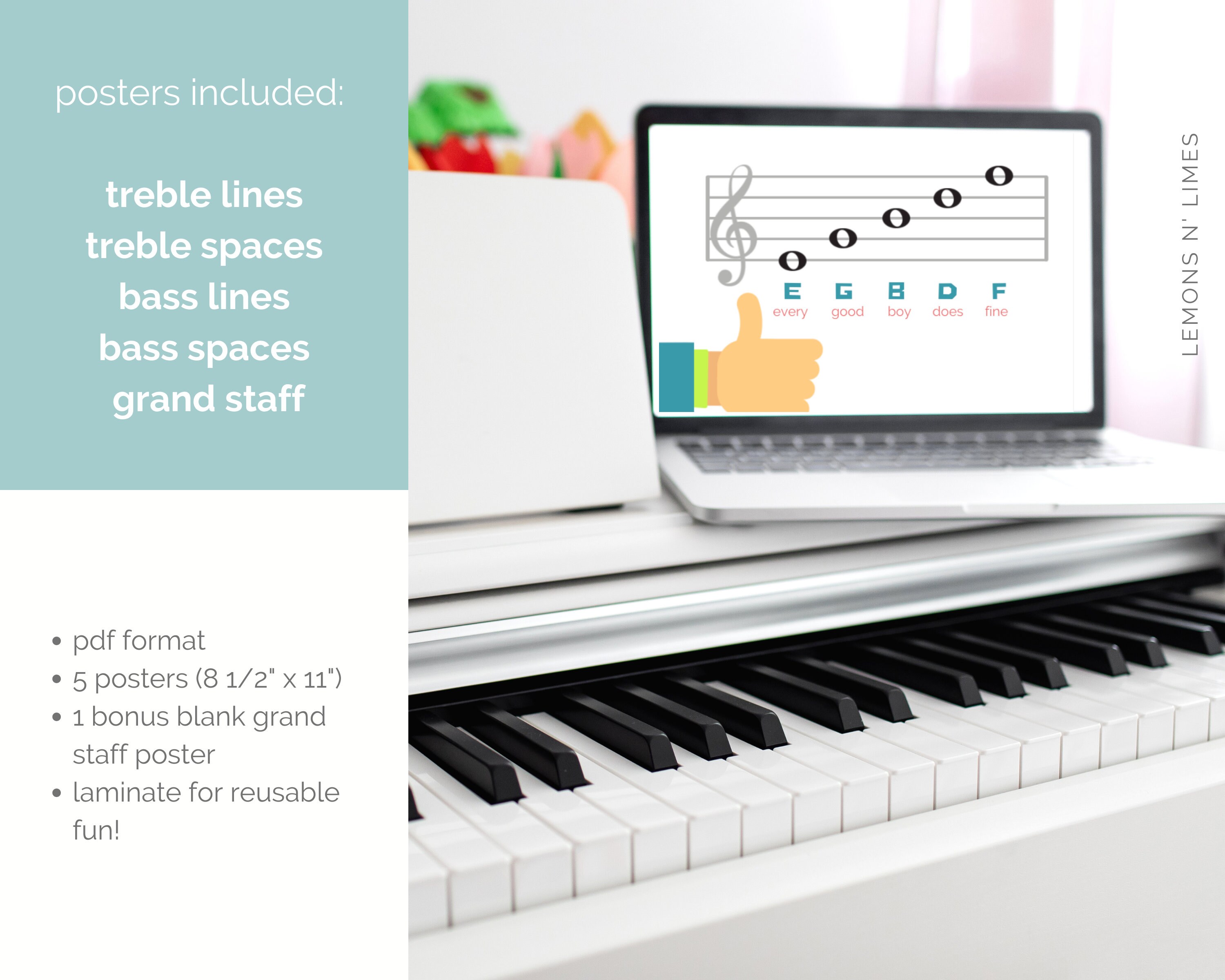 Music Note Staff Printable Posters, Treble Clef, Bass Clef, Music ...