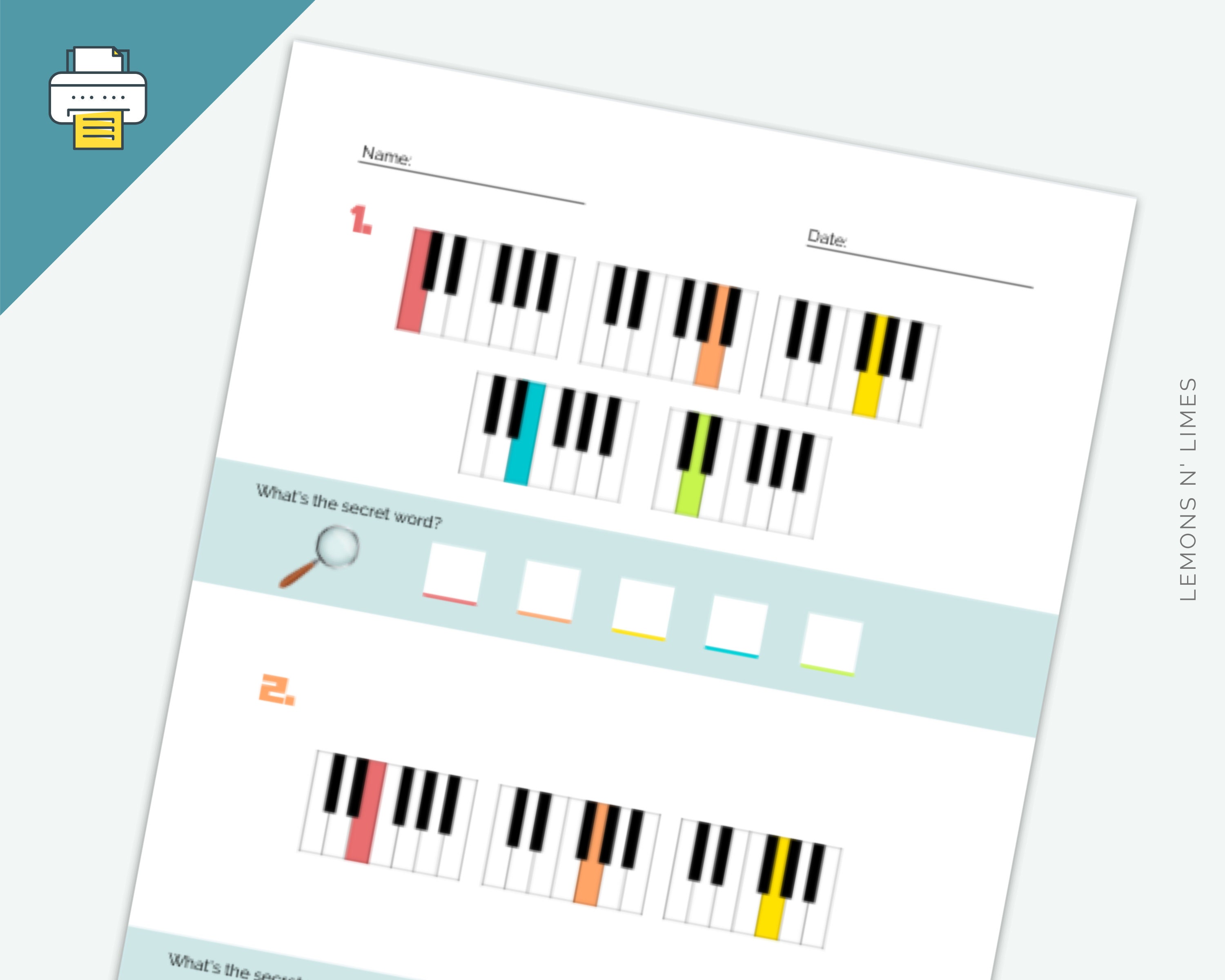 Piano Keys Printable Worksheets, Piano Notes Word Game, Music Notes ...