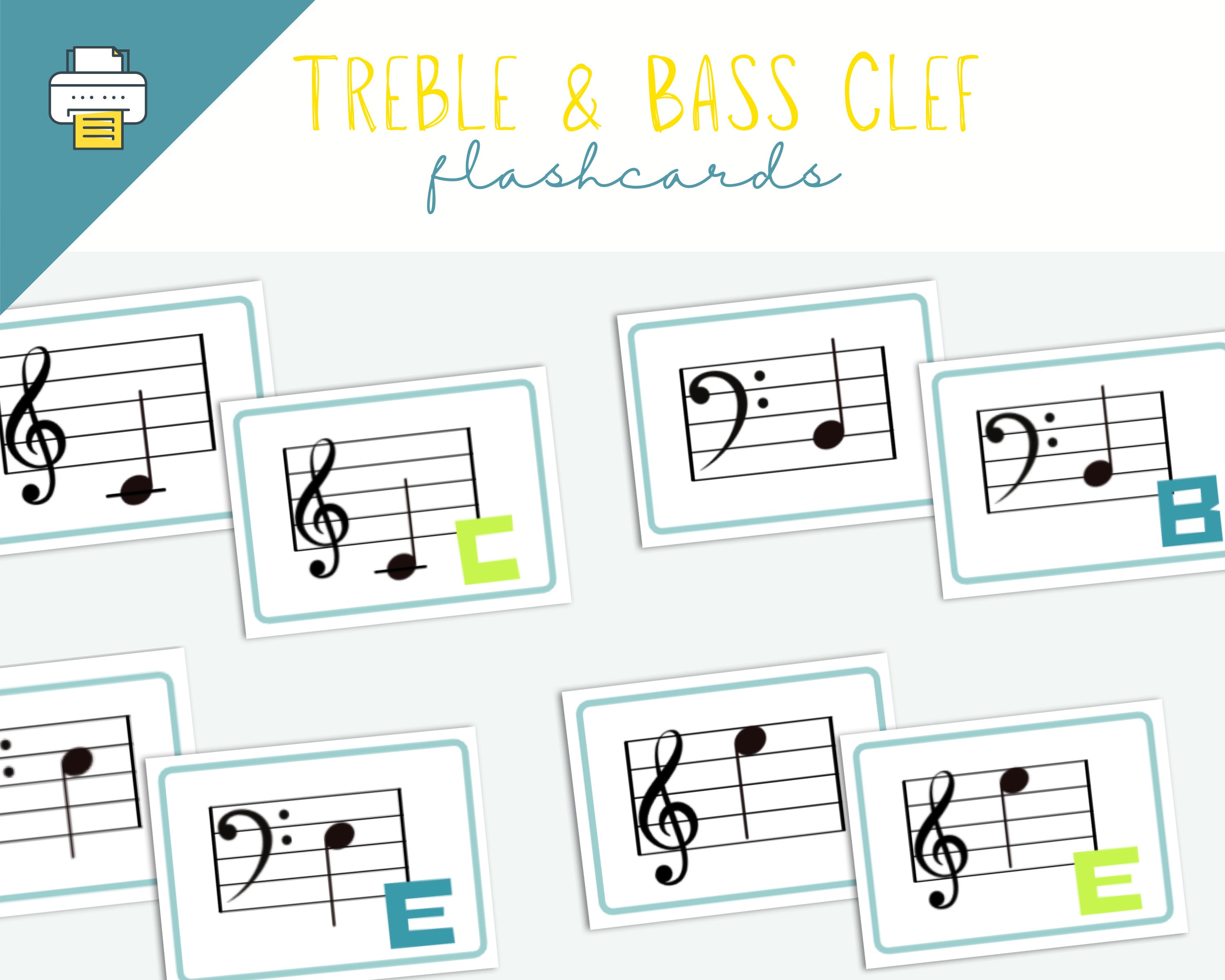 Music Notes Printable Flashcards, Learning Music Notes, Treble Clef ...