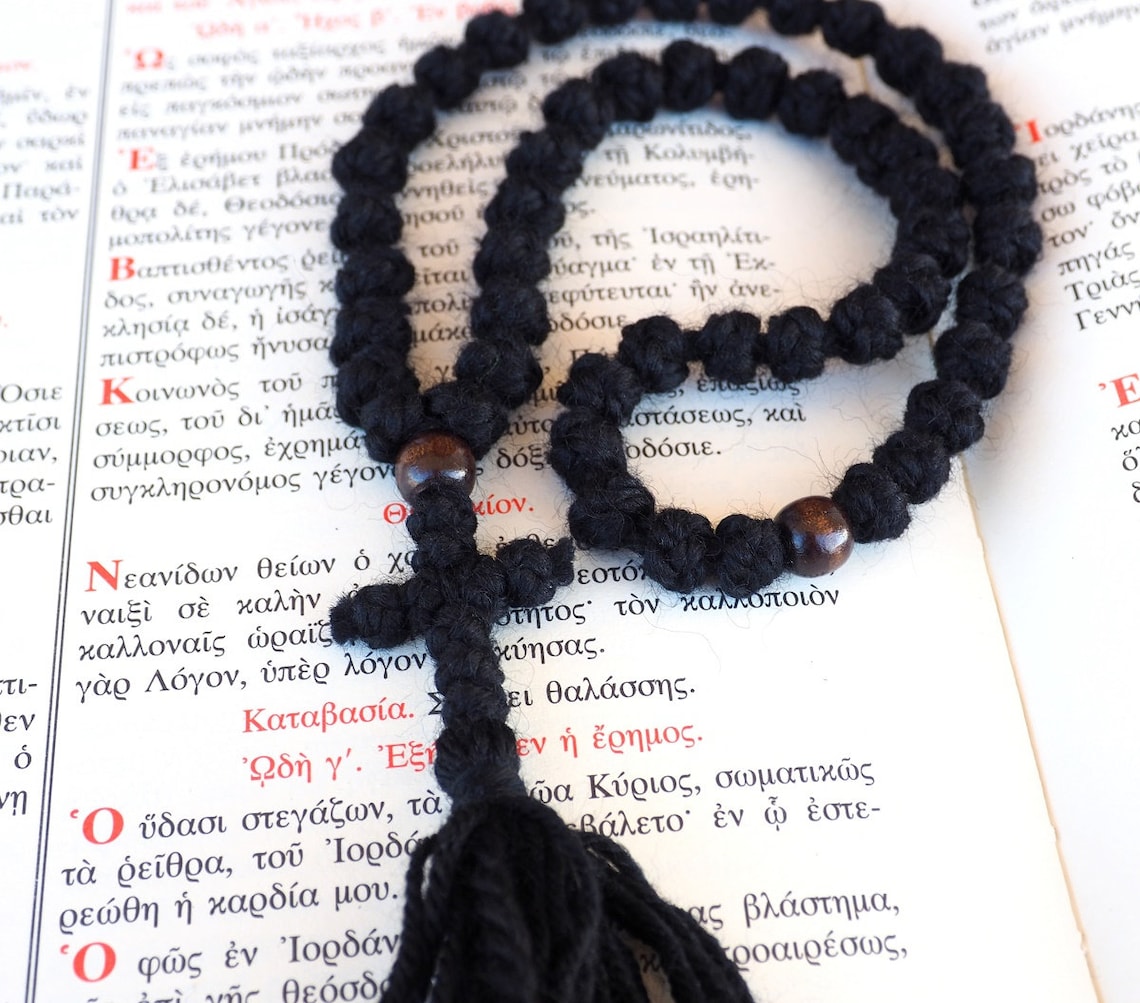 50 Knots Pure Wool Prayer Rope Orthodox Komboskini With Wooden Beads ...