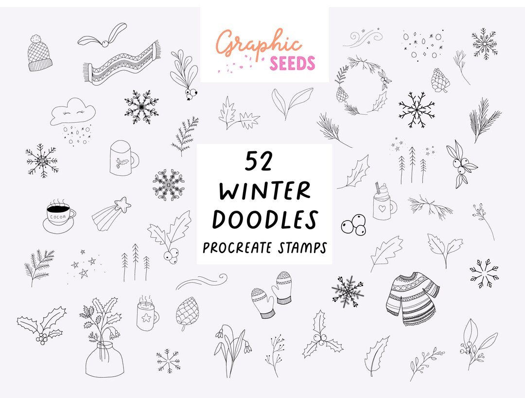 Winter Doodles Procreate Stamp Bundle, Winter Procreate Brush ...