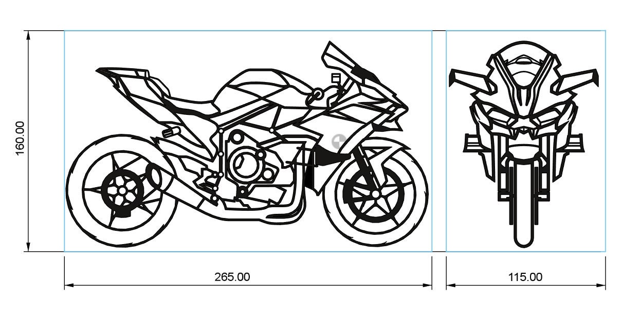 3D Printed H2R Wall Art Set of Kawasaki Ninja H2R Front & Side Profile ...