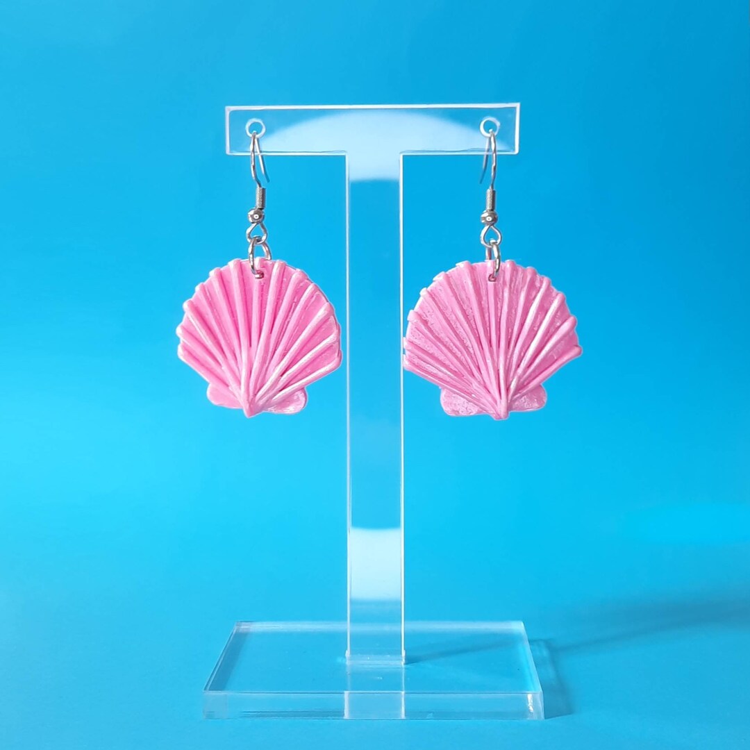 Baby-pink Clam Shell Earrings: Pearlescent Summer Seashell Dangles ...