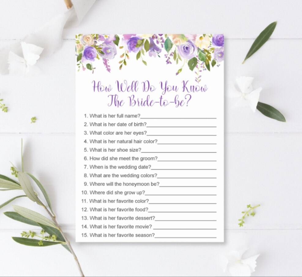 Purple Bridal Shower Games Bundle Printable Lavender Floral Bridal ...