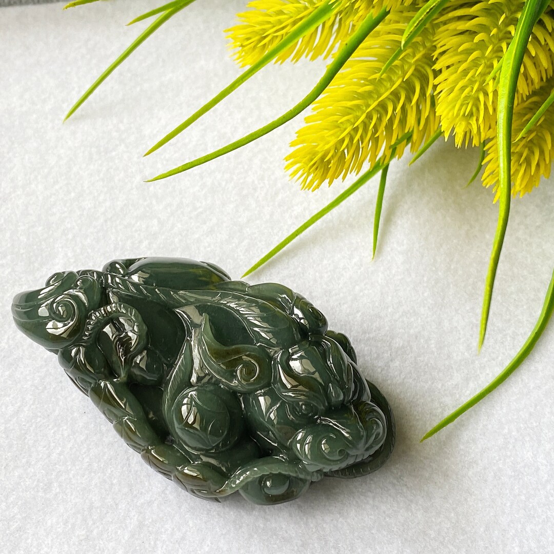 Oily Green Jadeite Hand Big Prosperous Gold Coins Pixiu Display ...