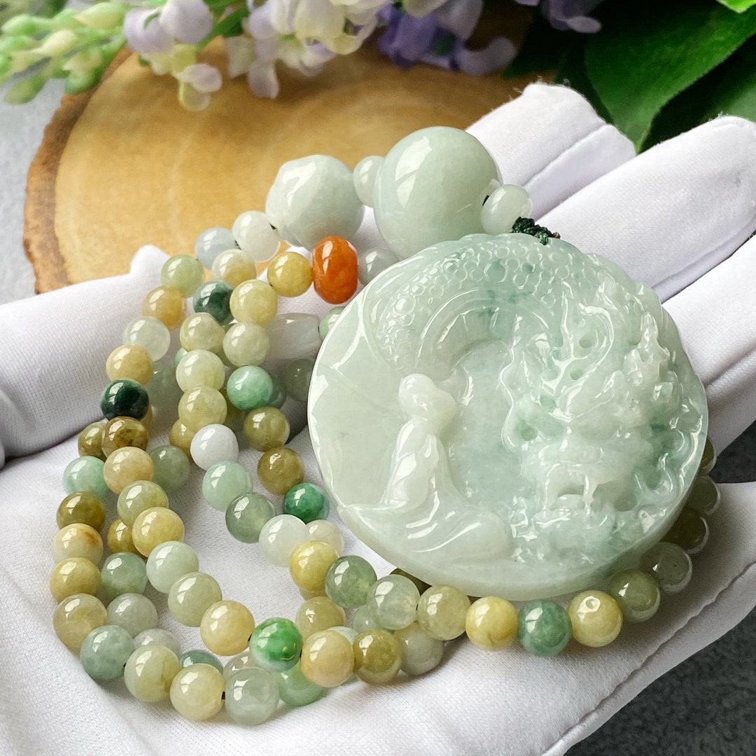 Waxy White Base With Floating Green Flowers Specks 2 Sides Carving ...