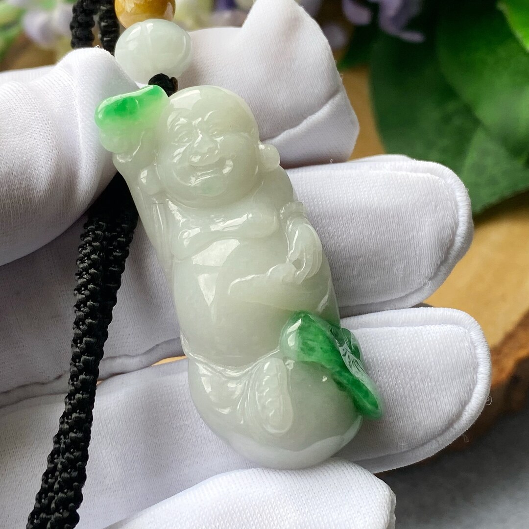 Creative Milky White Buddha With Sun Green Patches Jadeite Pendant ...