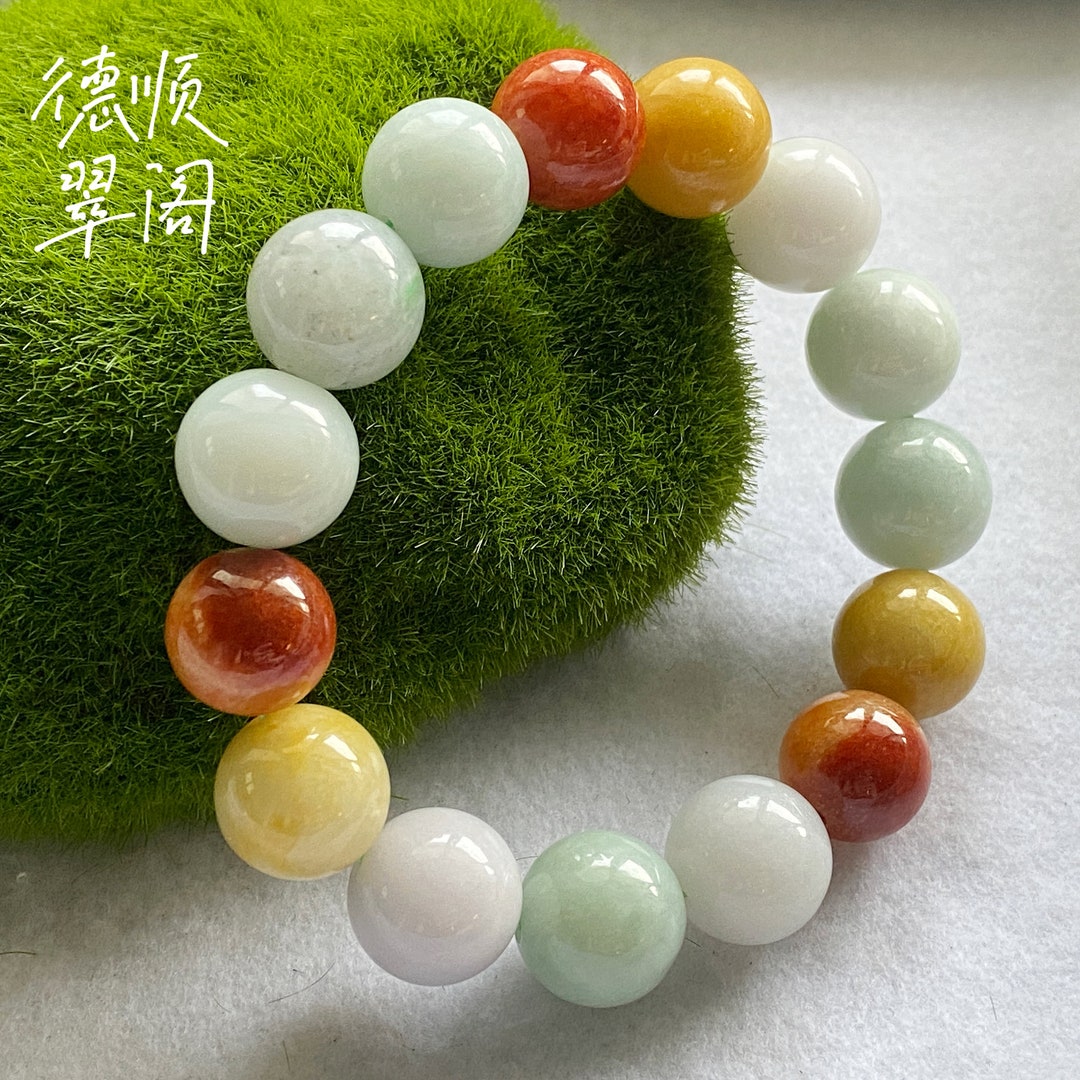 Waxy Original Plain Coloured Jadeite Beads Bracelet 原味素款糯彩色翠珠手串 ...