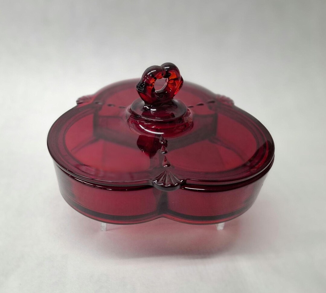 Paden City Crow's Foot Ruby Red Divided Covered Candy Dish 1930's - Etsy