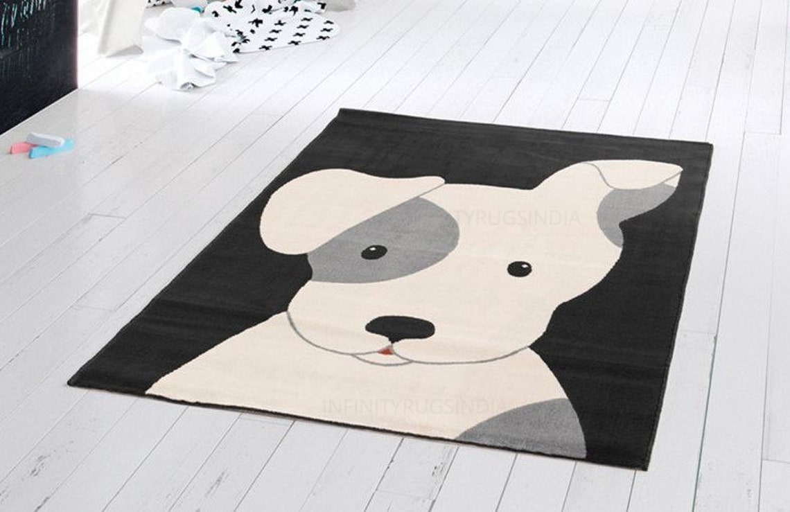 Kids Dog Rug Tufted Wool Carpet Dog Motif Thick Pile Soft Rug | Etsy