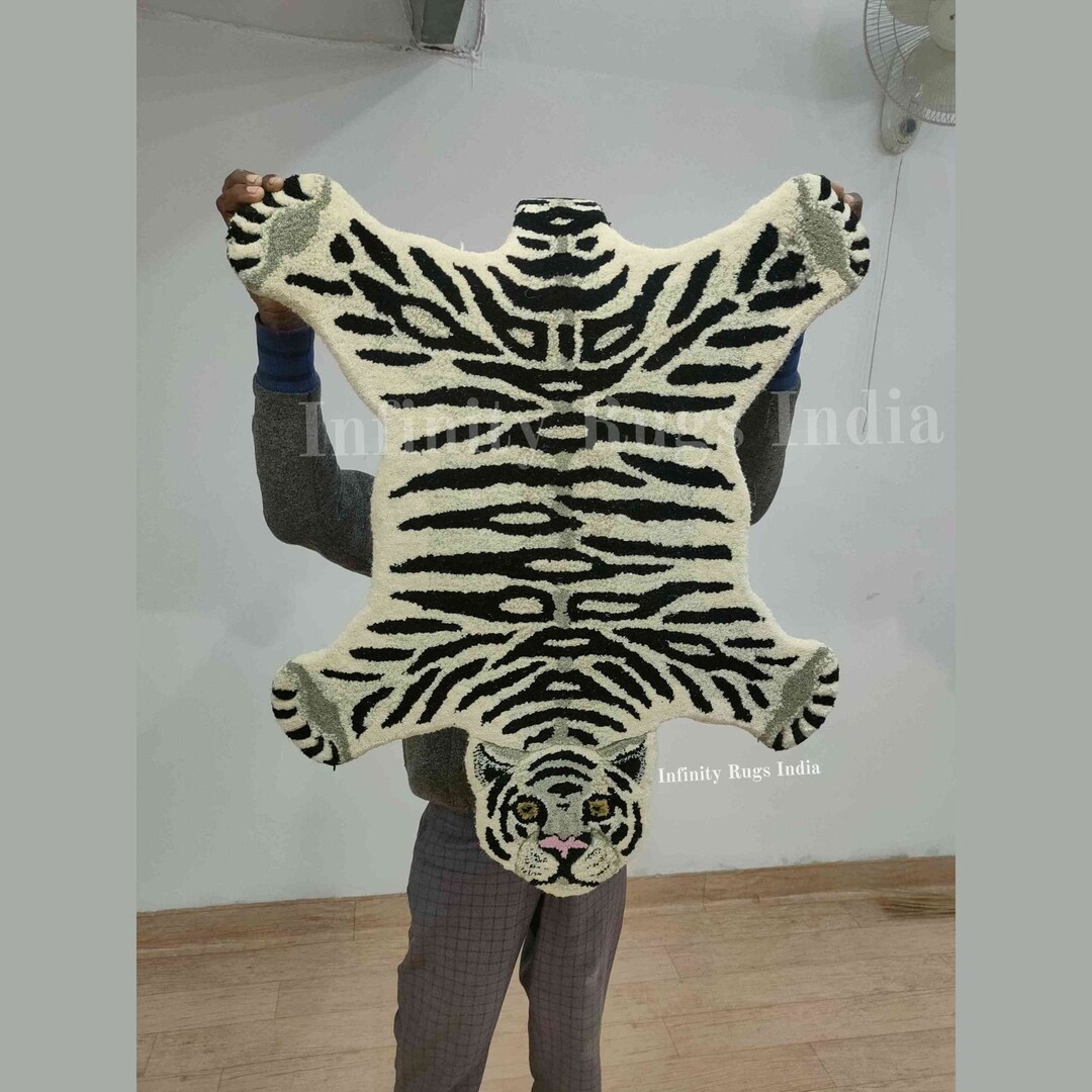 Tibetan Tiger Rug 2x3, White Tiger Rug for Home Decor, Livingroom ...