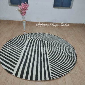Round Rug, Area Wool Carpet Abstract Round Carpet, Tufted Wool Circle ...
