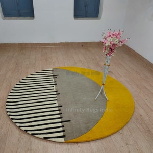Modern Round Area Rug, Woolen Carpet for Living Room. Premium Wool Rug ...