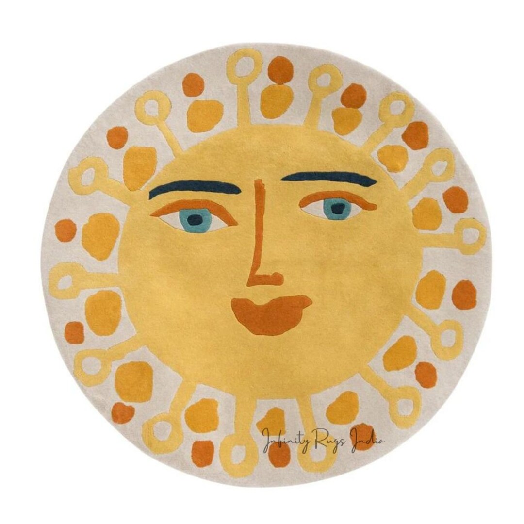 Tufted Rug Wool Rug Round Rug Sun Face Rug for Kids Yellow - Etsy